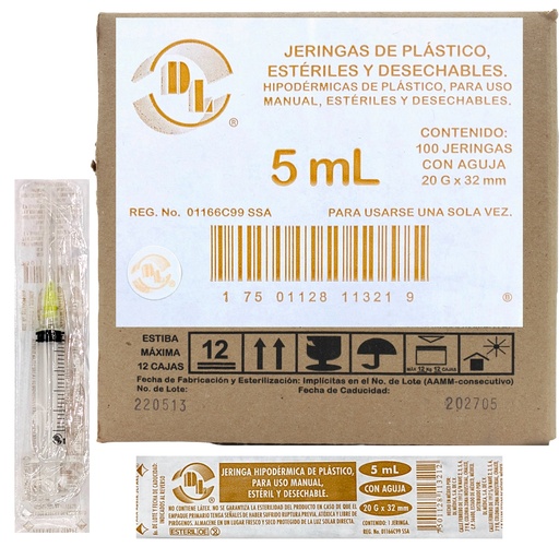 Jeringa de plástico 5 ml con aguja 20×32. Caja con 100 piezas | WEB | REGALCOM